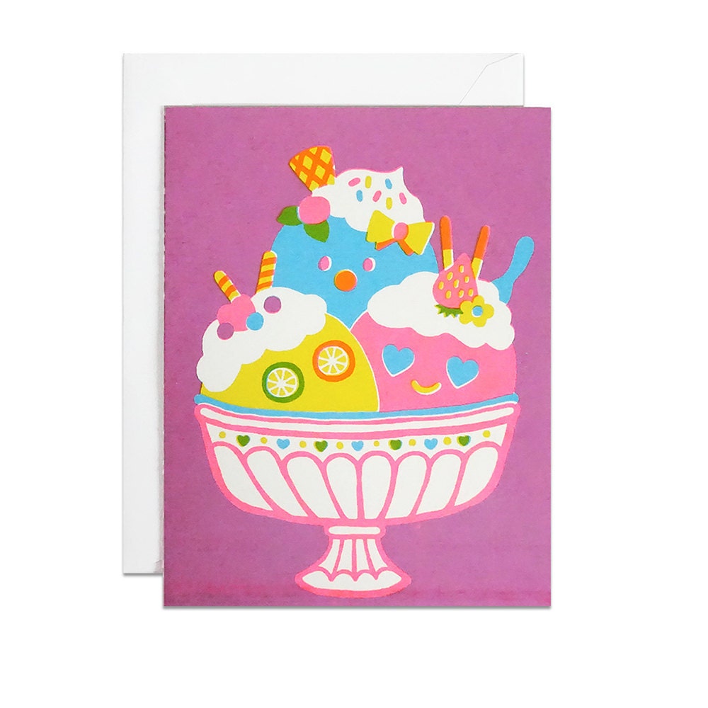 Colorful neon screenprint greeting cards by SueJeanKo on Etsy