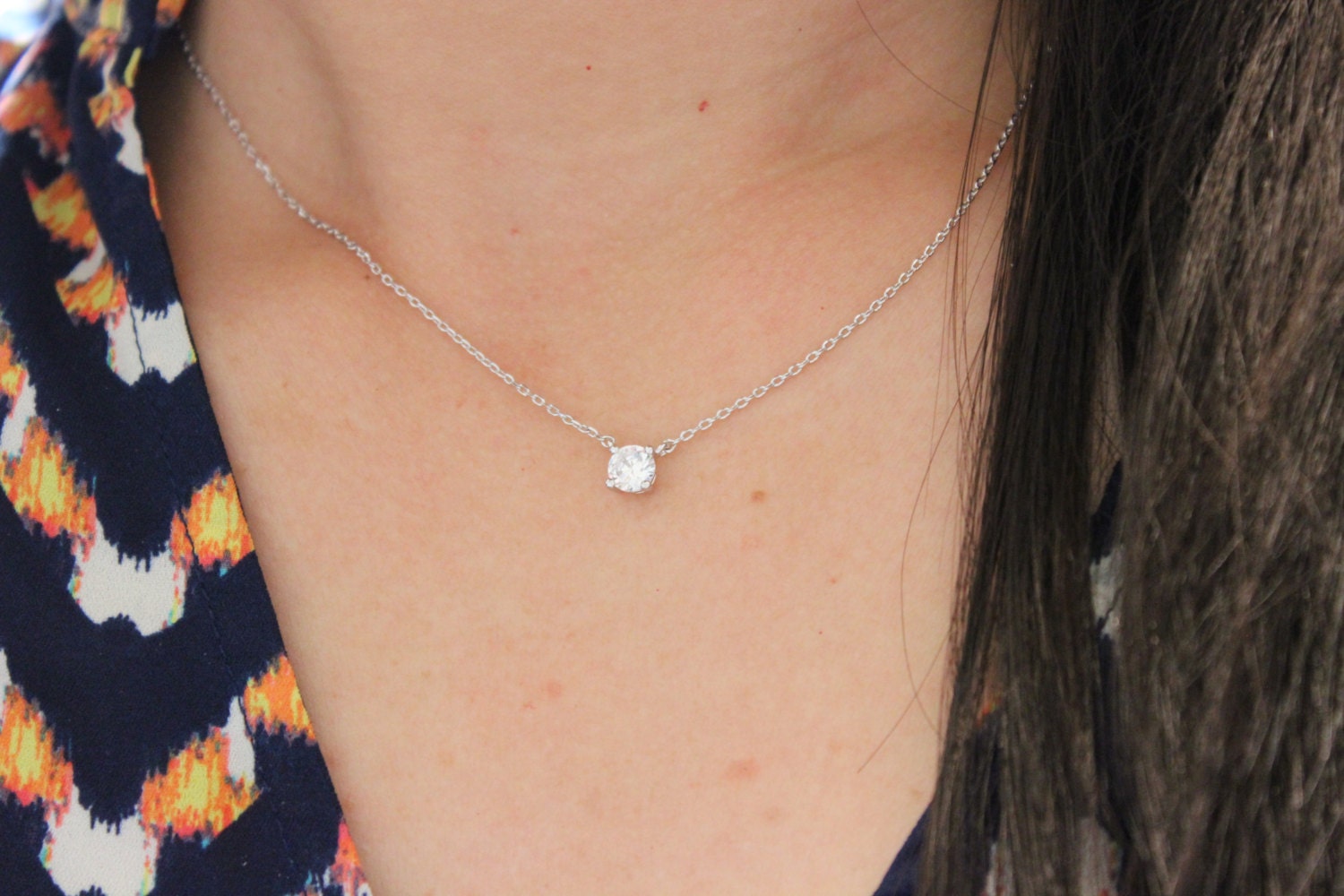 Tiny CZ diamond necklace layered necklace choker dainty