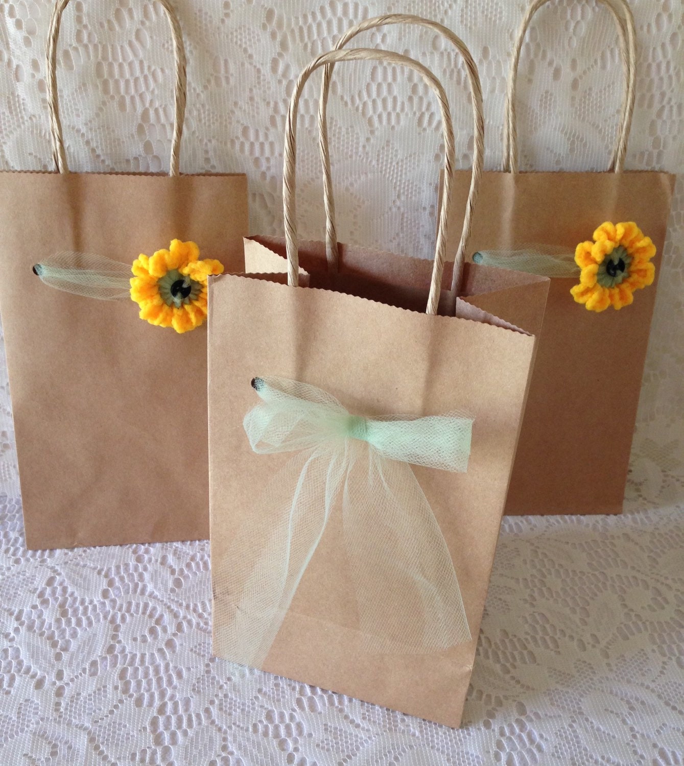 Sunflower Gift Bags 3 Kraft Brown Paper Gift Bags Decorated Sunflower Gift Bags 3 Kraft Brown Paper Gift Bags Decorated