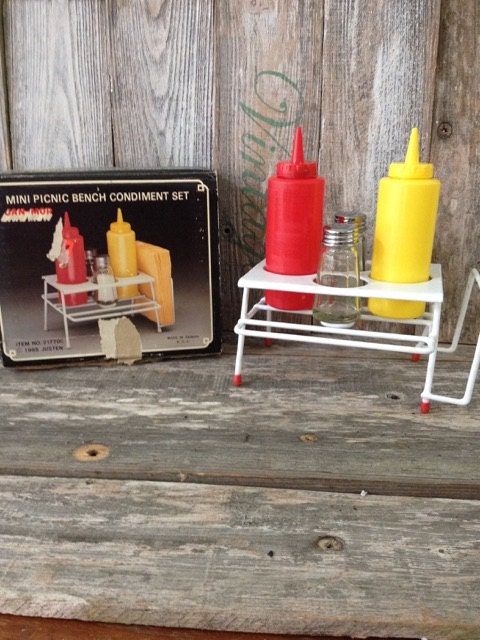 Vintage Mini Picnic Bench Condiment Set Includes Picnic Table with ...