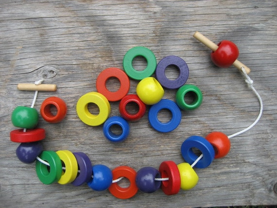 Wooden Threading Bead Set by PapaDonsWoodenToys on Etsy
