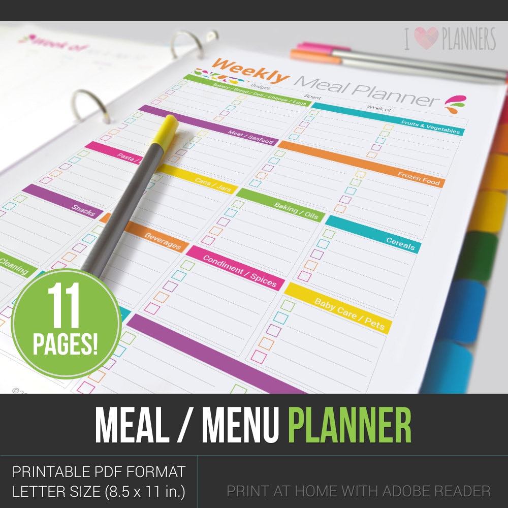Meal Planner Menu Planner Shopping Planner by ILovePlanners