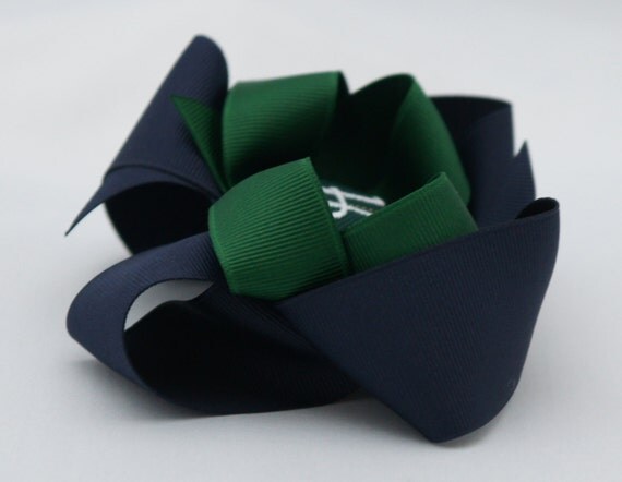 School Uniform Monogrammed Button Bow Hunter by SignatureHairBows