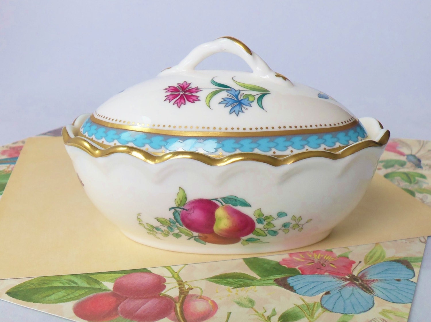 Vintage English Spode Oval Sugar Bowl or Trinket Dish, Trapnell Sprays ...