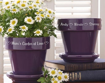 Love Grows Here Personalized Flower Pot Purple