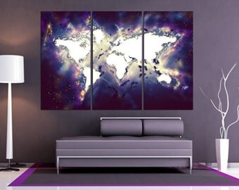 World Map Canvas Print 3 Panel Split.White by SHOPCANVAS on Etsy