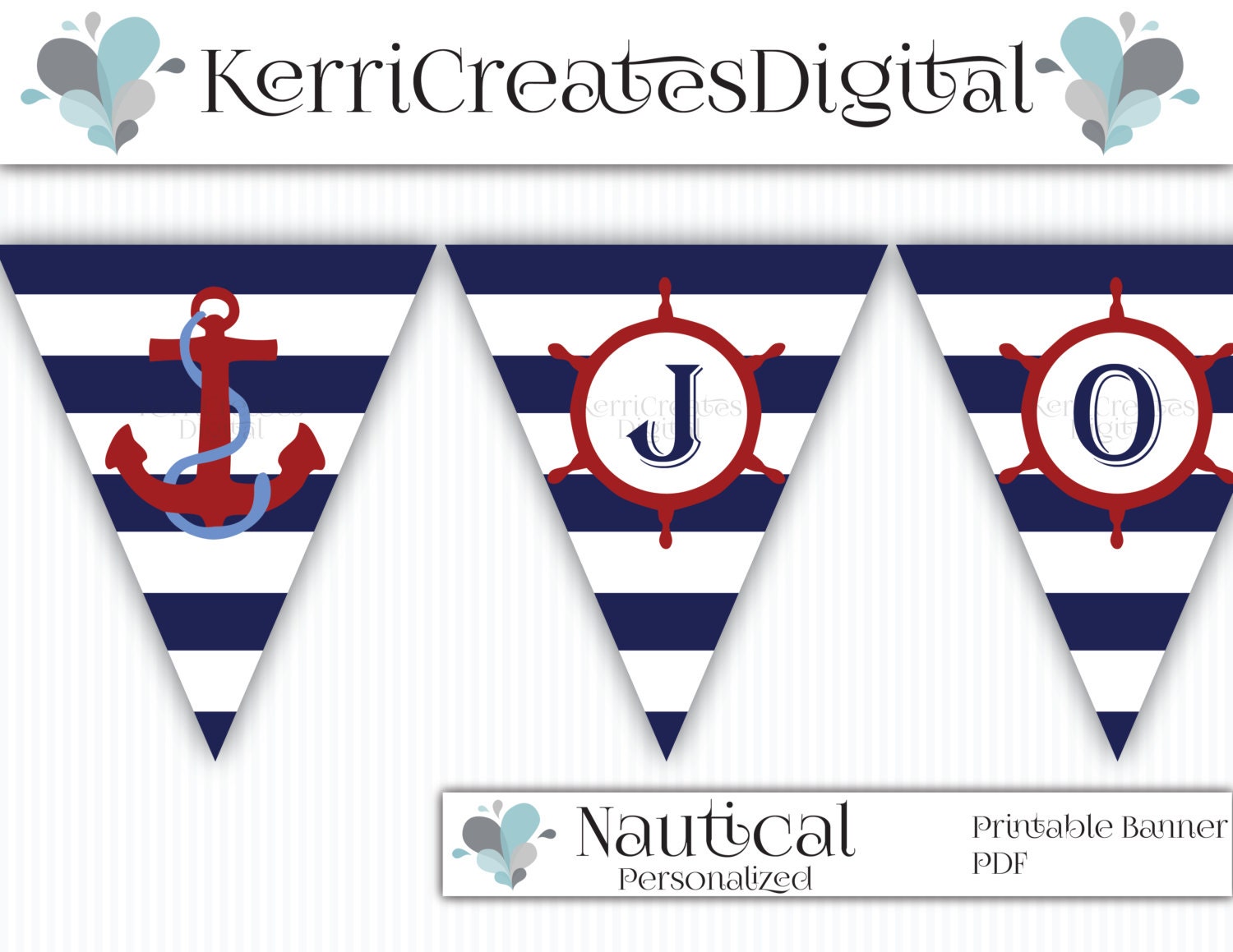 Nautical Banner Personalized Digital Banner Ships wheel and