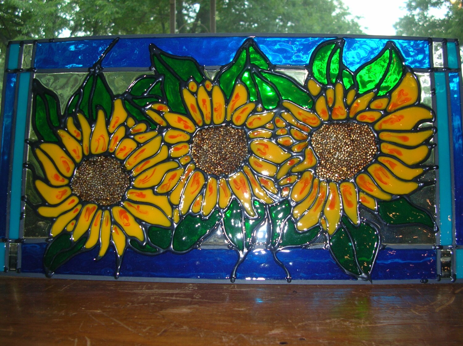 Sunflowers Stained acrylic glass window 13.5 x 7