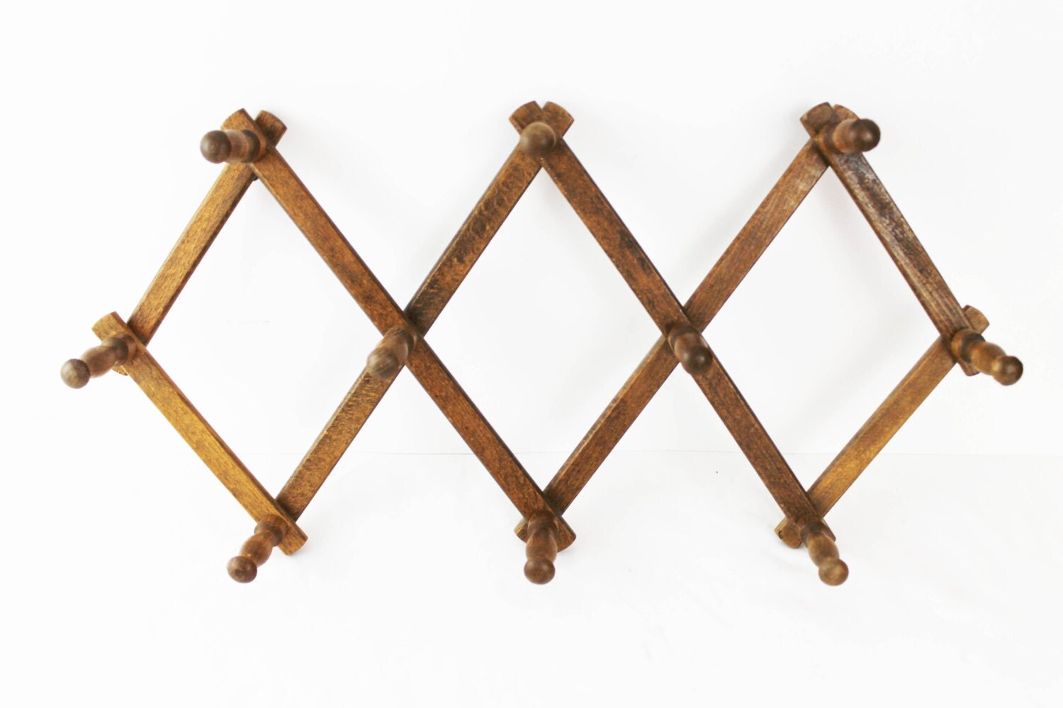 Vintage Wooden Accordion Peg Rack Wall Organizer Expanding Coat Hooks ...