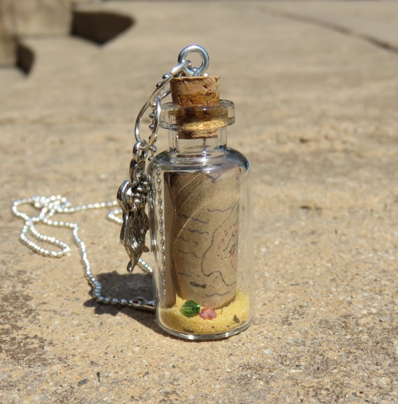 Pirate Treasure Map In A Bottle Pendant Necklace Party Favor