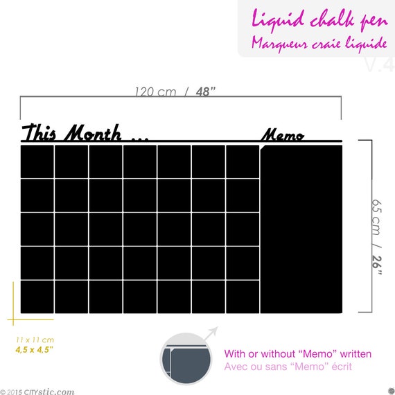 Chalkboard Monthly Wall Calendar with Memo Year spot. by Citystic