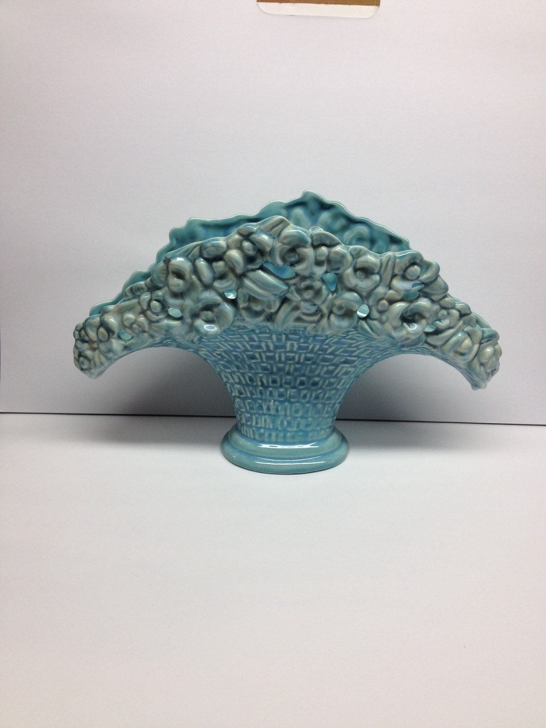 Royal Haeger Turquoise Fan Vase Flower Basket Vase 1950’s Absolutely ...