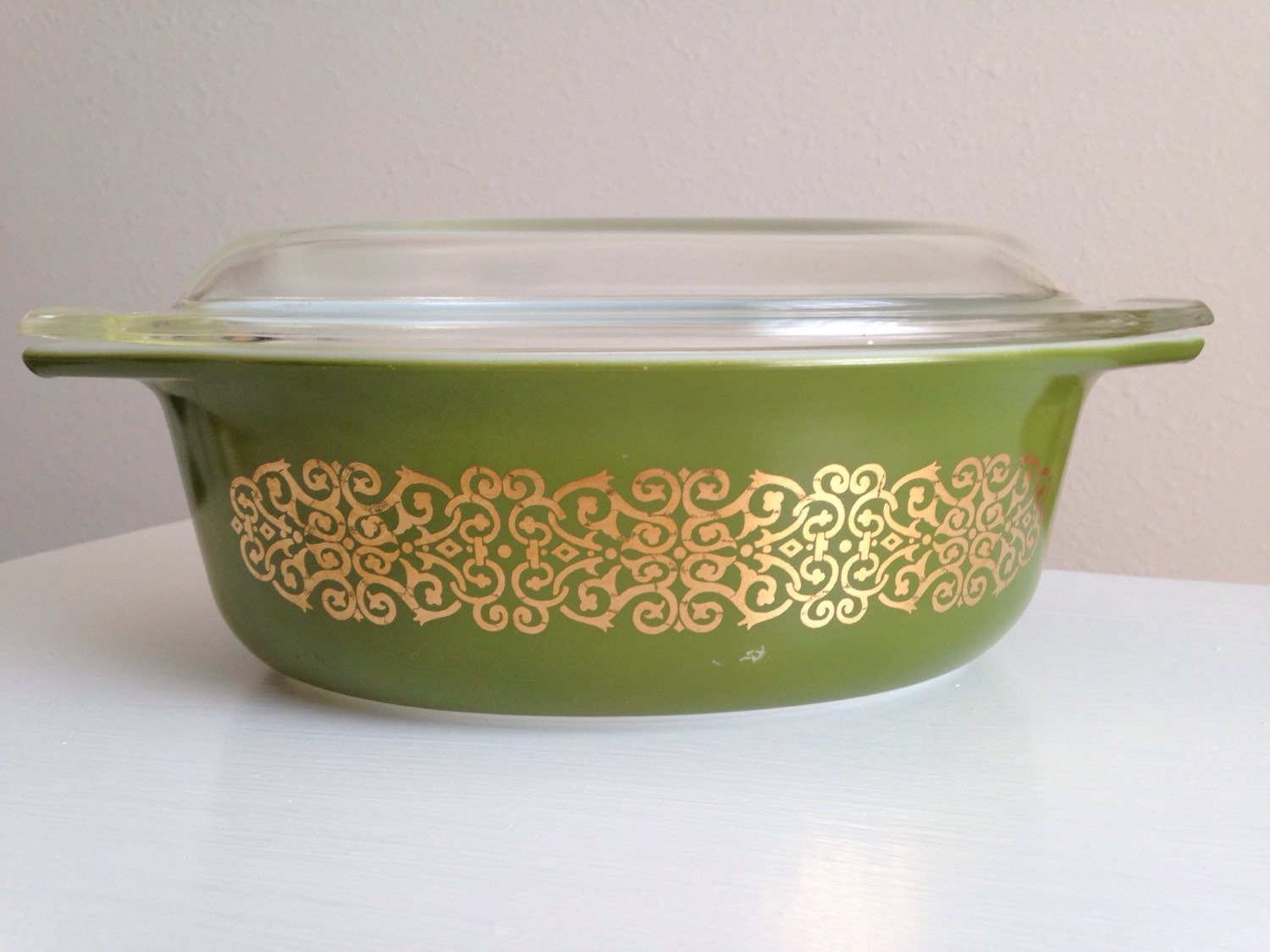 Vintage Pyrex Green Bramble Pyrex Promotional Green Gold