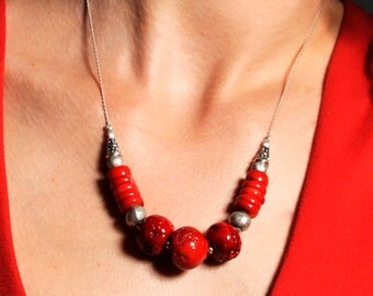 Unique bold red necklace related items | Etsy