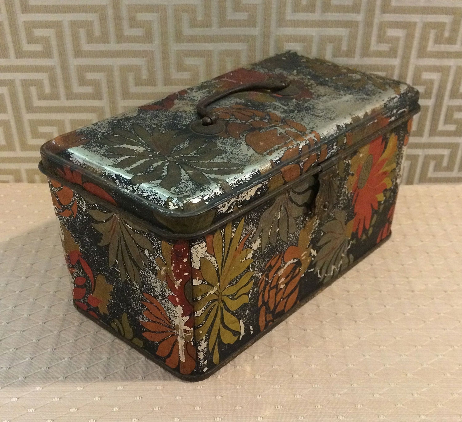 Vintage Italian Biscuit Tin Box circa 1920s Black with Dramatic Flowers ...