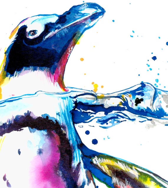 Colorful PENGUIN Art Print of original watercolor painting