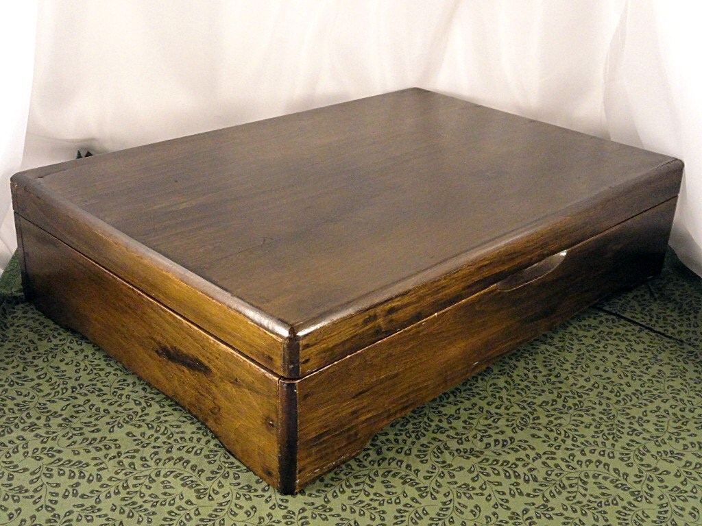 Dark Walnut Silverware Chest Flatware Wood Storage Box Case Vintage ...