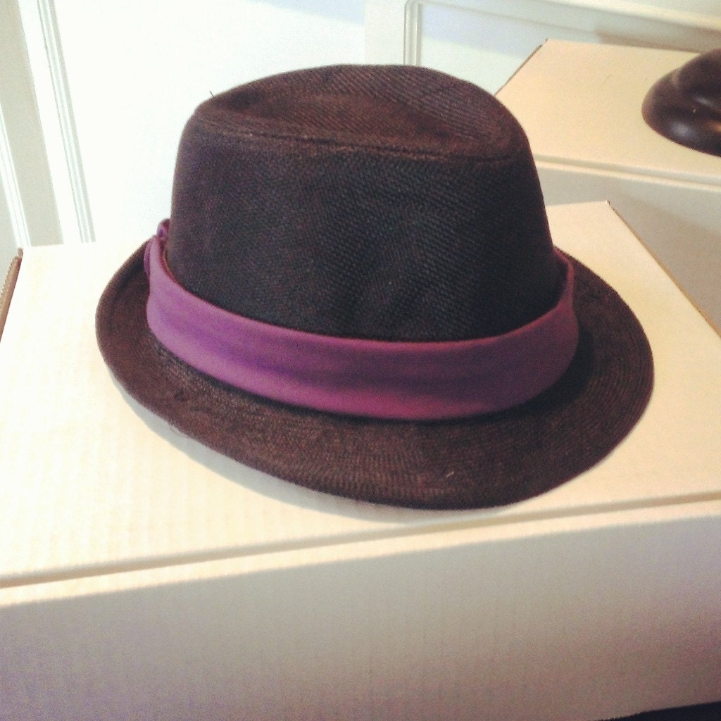 Custom Order Black Fedora Hat w. Dark Purple Band