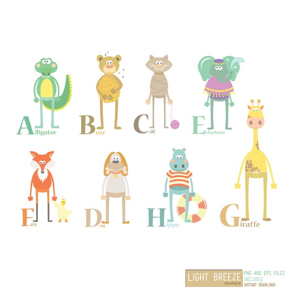 Animal ABC Digital Clipart & Vector Set Instant Download