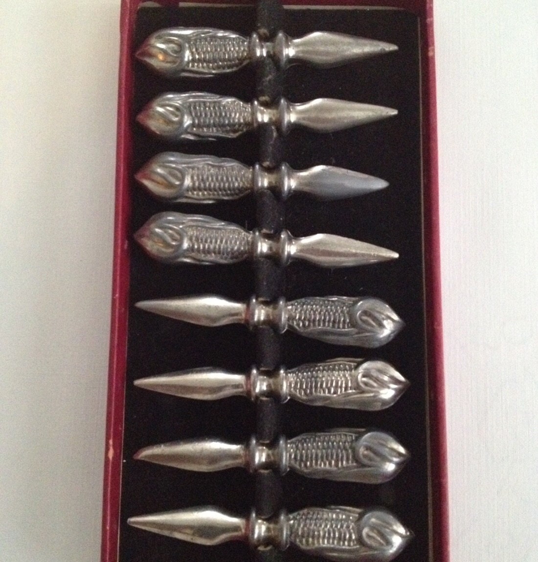 Vintage 1960s Set of Eight (8) Metal Corn Cob Holders, Original Box ...
