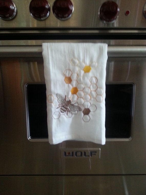 Honeycomb Bee Embroidered Flour Sack Hand/Dish by NufnufCreations