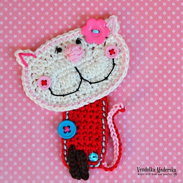 Crochet kitty appliqué pattern DIY