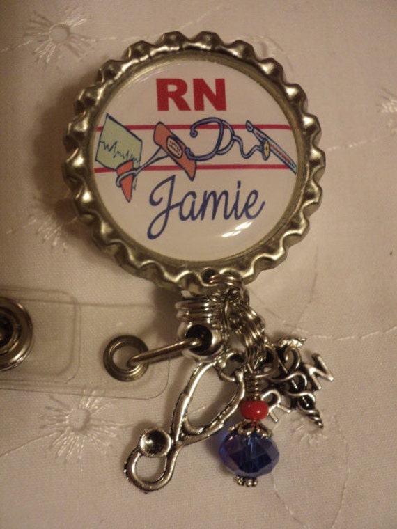 Personalized RN badge reel with charms