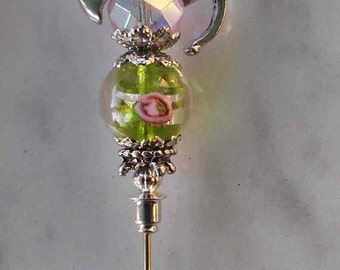 Lapel pin 3 inch lampwork glass bead in by victoriandollslamps
