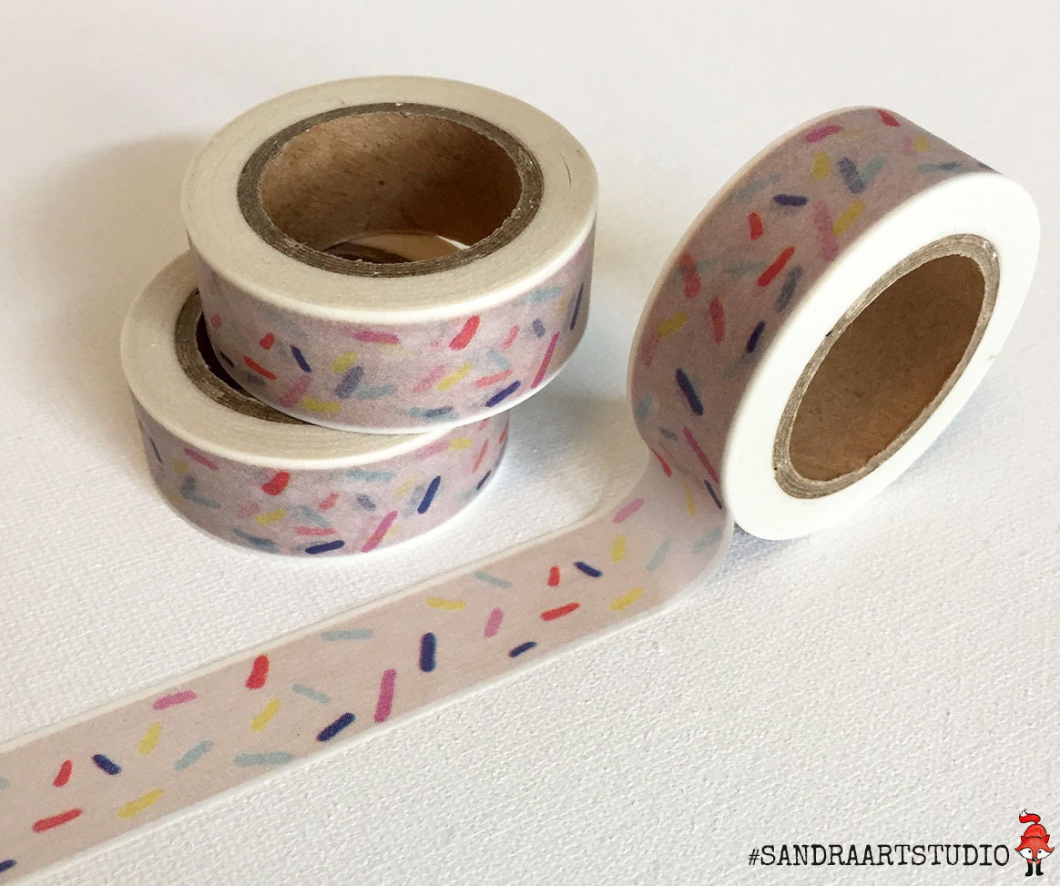 Washi tape, pink with disco sprinkles, disco dip, printed paper tape ...
