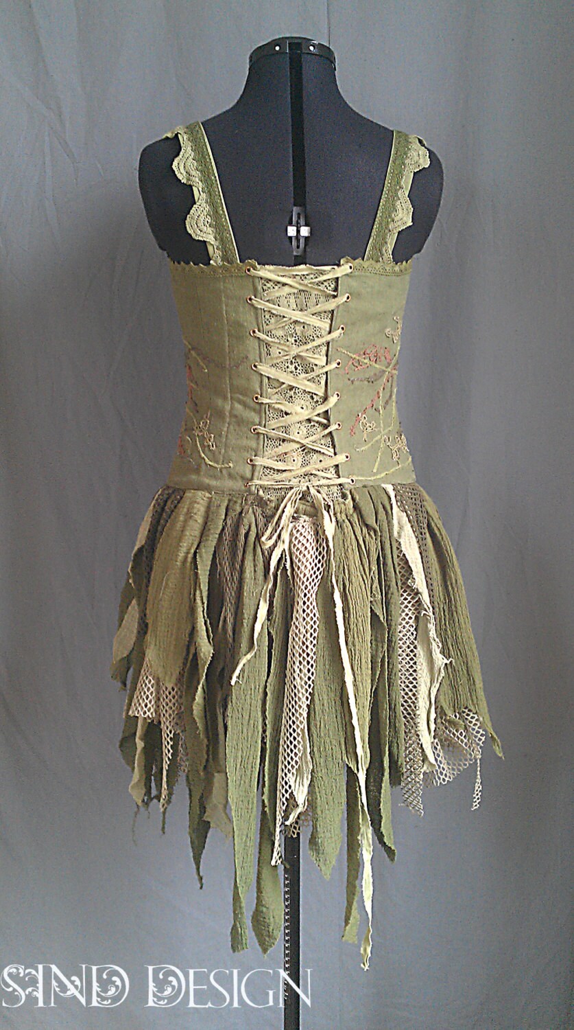 WOODLAND TATTERED DRESS boho elven pixie forest gypsy