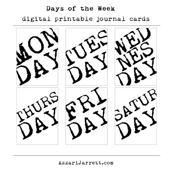 Days of the Week Black and White Journal Cards Project