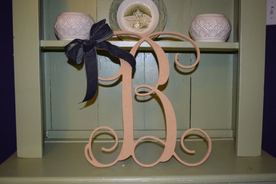 Wooden Script Initial Letter Wall Decor Wreath Letter or