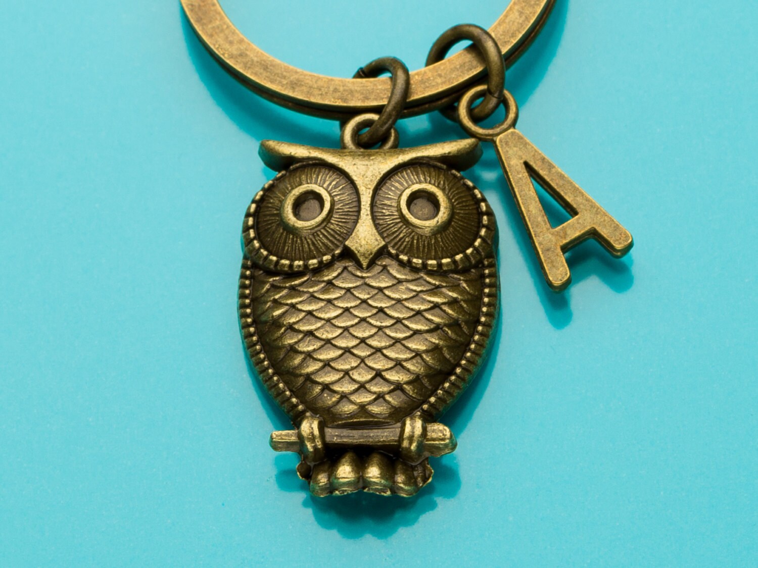 Owl Keychain Bronze Owl Key Ring Bird Charm Animal Charm