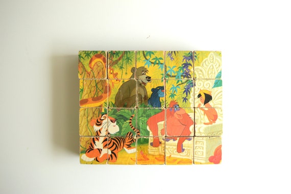 Vintage Disney Block Puzzle . Antique Wood Blocks . Wood