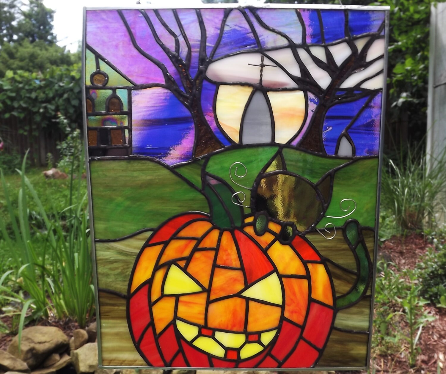 Stained Glass Halloween Moonlight Night with by Lumiknotti on Etsy