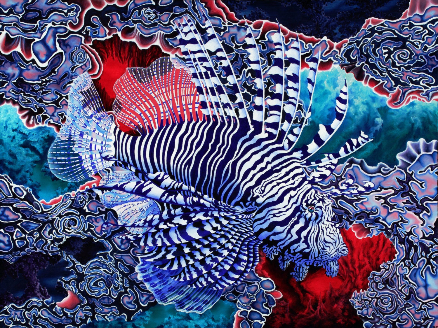 Blue Lionfish Art Print of Oil Painting Title: Diamond
