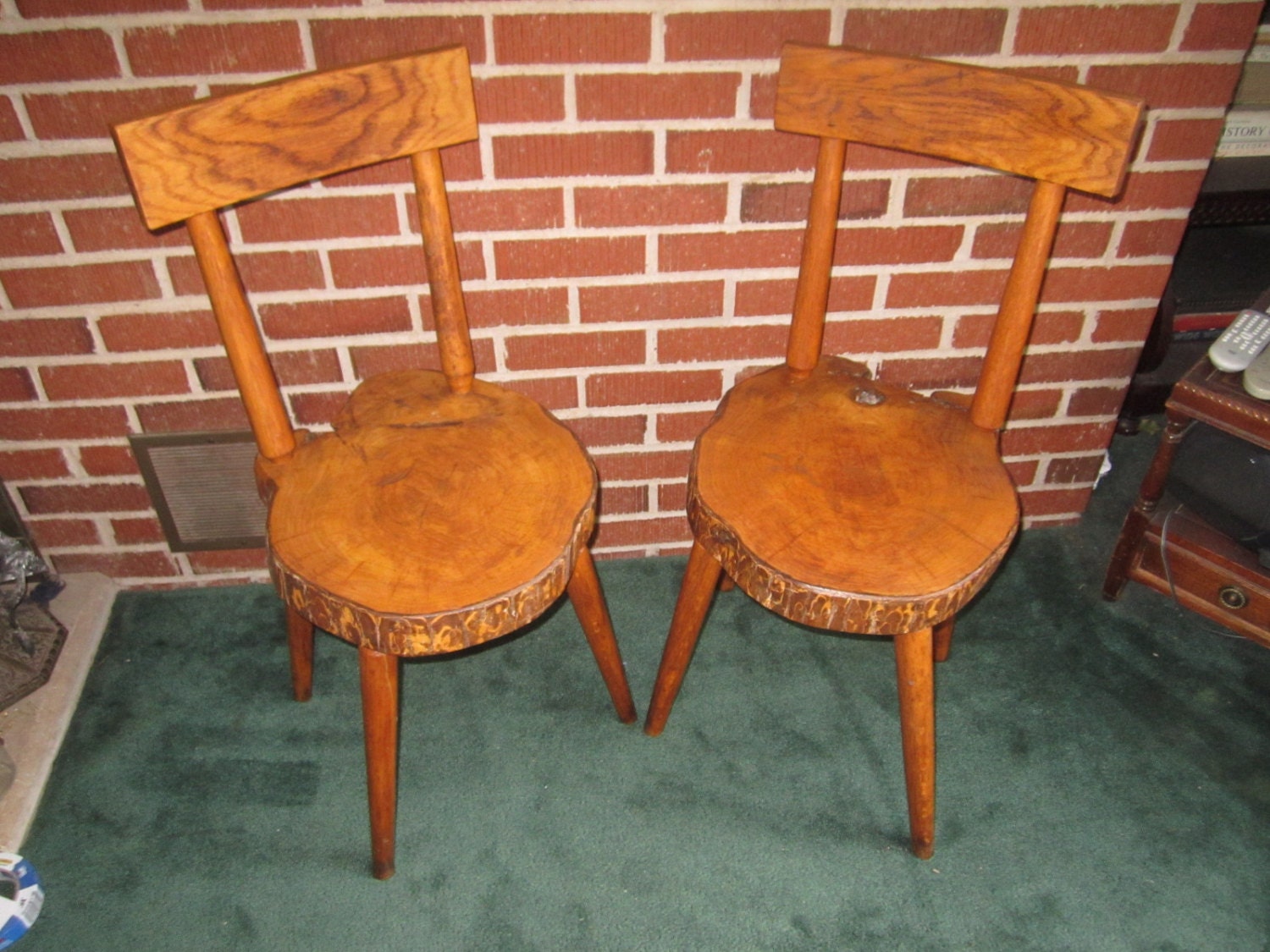 Vintage Mid Century Modern Exceptional Pair of Sturdy Wood Slab Live ...