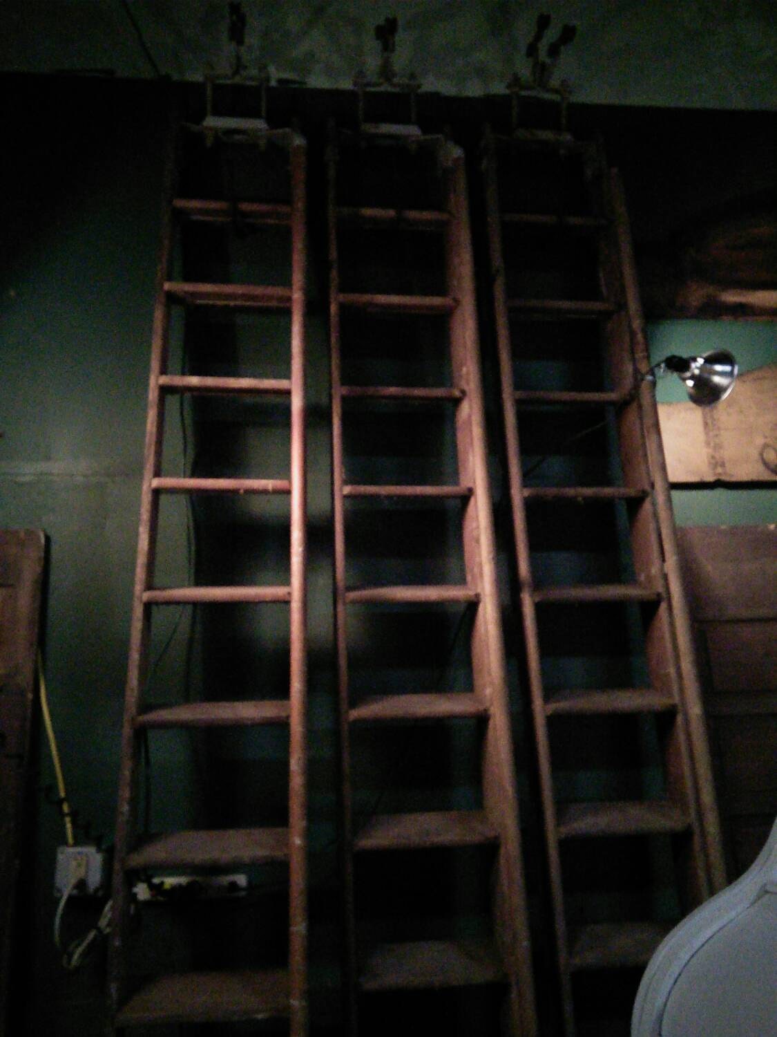 1900s Library Ladder with Fixtures Including Rollers – Haute Juice
