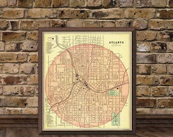 Map of Atlanta Old map restored Archival fine print of