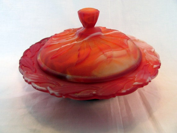 Red Slag Glass Domed Butter Dish by Imperial Glass