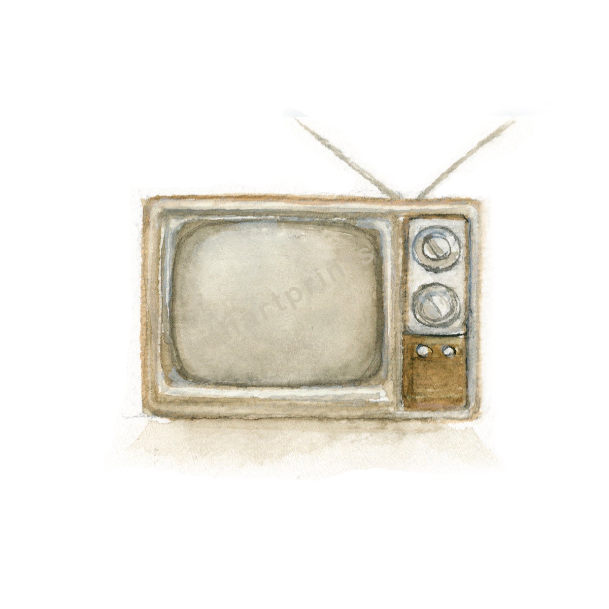 Watercolor TV Vintage TV Print Retro TV Painting by jenhollowayart
