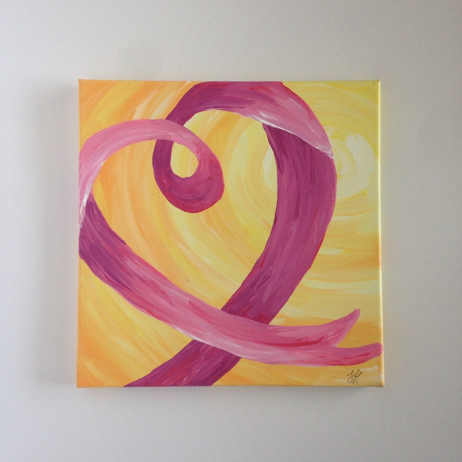 Pink Ribbon Heart Breast Cancer Art Original Painting Canvas