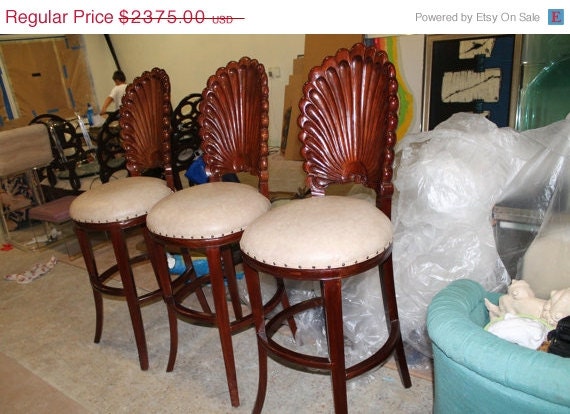 Big Sale Set of 3 Vintage Seashell Sea Shell Barstools Bar Stools ...