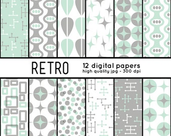 Retro SHAPES 12 Digital Papers pattern set scrapbook blog