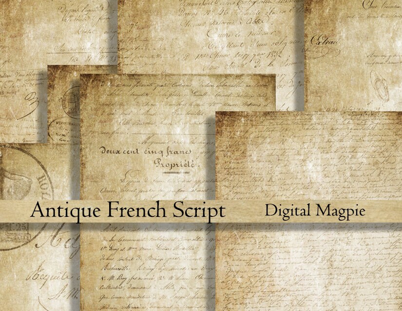 Antique French Script digital paper pack printable scrapbook