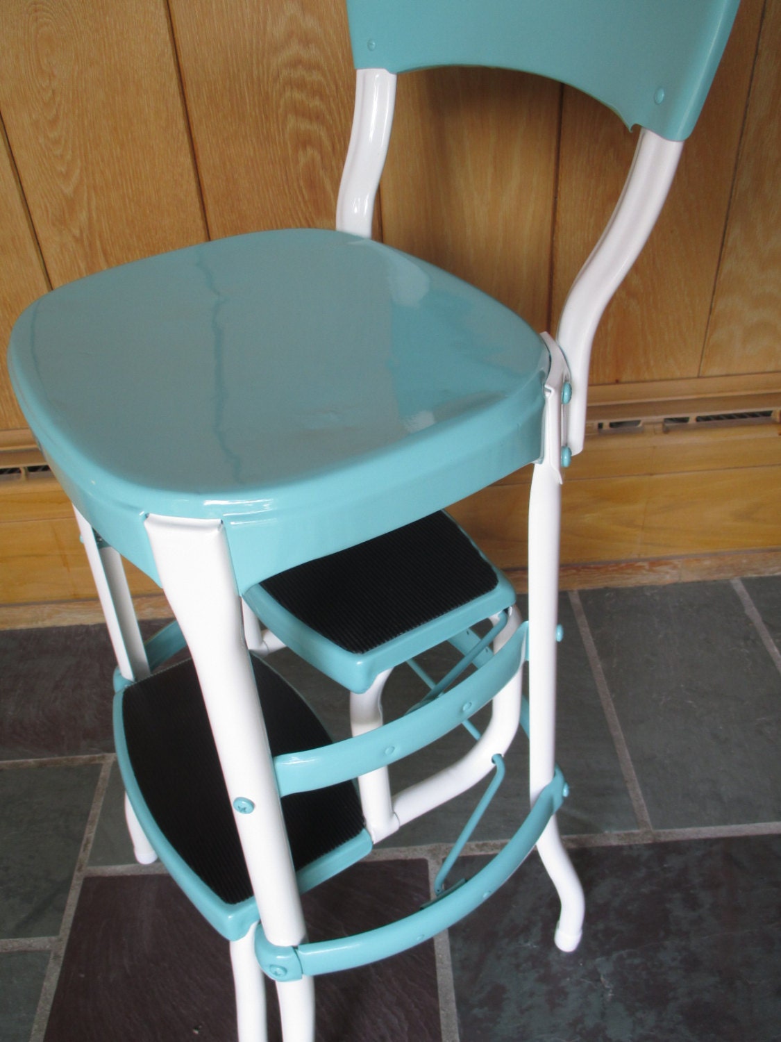 Vintage Restored COSCO Kitchen Slide Out Step Stool Aqua Turquoise ...