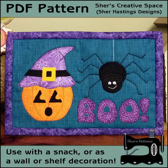 PDF Pattern for Halloween Mug Rug Pumpkin and Spider Rug