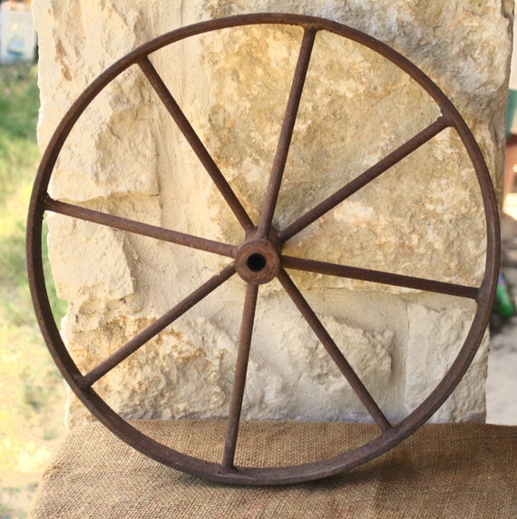 Vintage Wheel Industrial Spoked Metal Farm Equipment Rusty