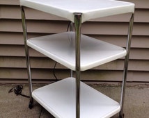 Retro White and Chrome Kitchen Cart/ Bar Cart/ Tea Cart