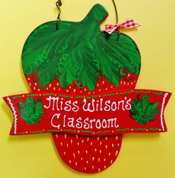 Personalized STRAWBERRY TEACHER SIGN Plaque School Handcrafted